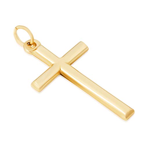 JULIETTE COLLECTION 14K Yellow Gold Rounded Edge Cross Religious Pendant/Charm for Men and Women