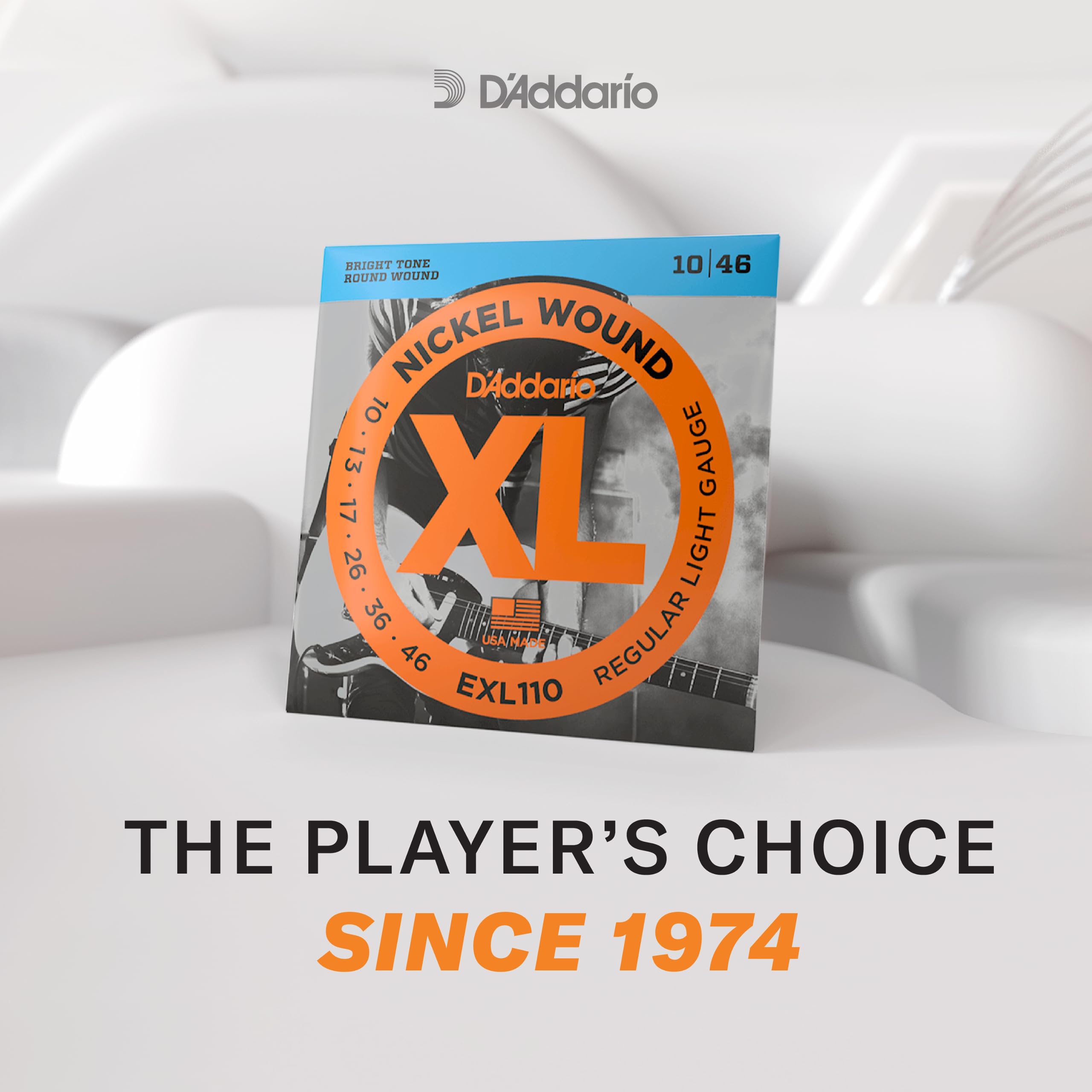 D'Addario Guitar Strings - XL Nickel Electric Guitar Strings - EXL110W - Perfect Intonation, Consistent Feel, Reliable Durability - For 6 String Guitars - 10-46 Regular Light Wound Third