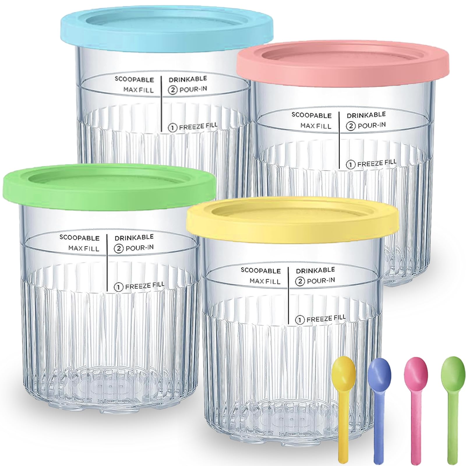 ChooKaChoo Upgraded Containers Replacement for Ninja Creami Pints and Lids, Compatible with NC301 NC300 Series Ice Cream Maker, Leak-proof Lids, BPA Free, Dishwasher Safe, Grey/Lime/Pink/Aqua (NC501)