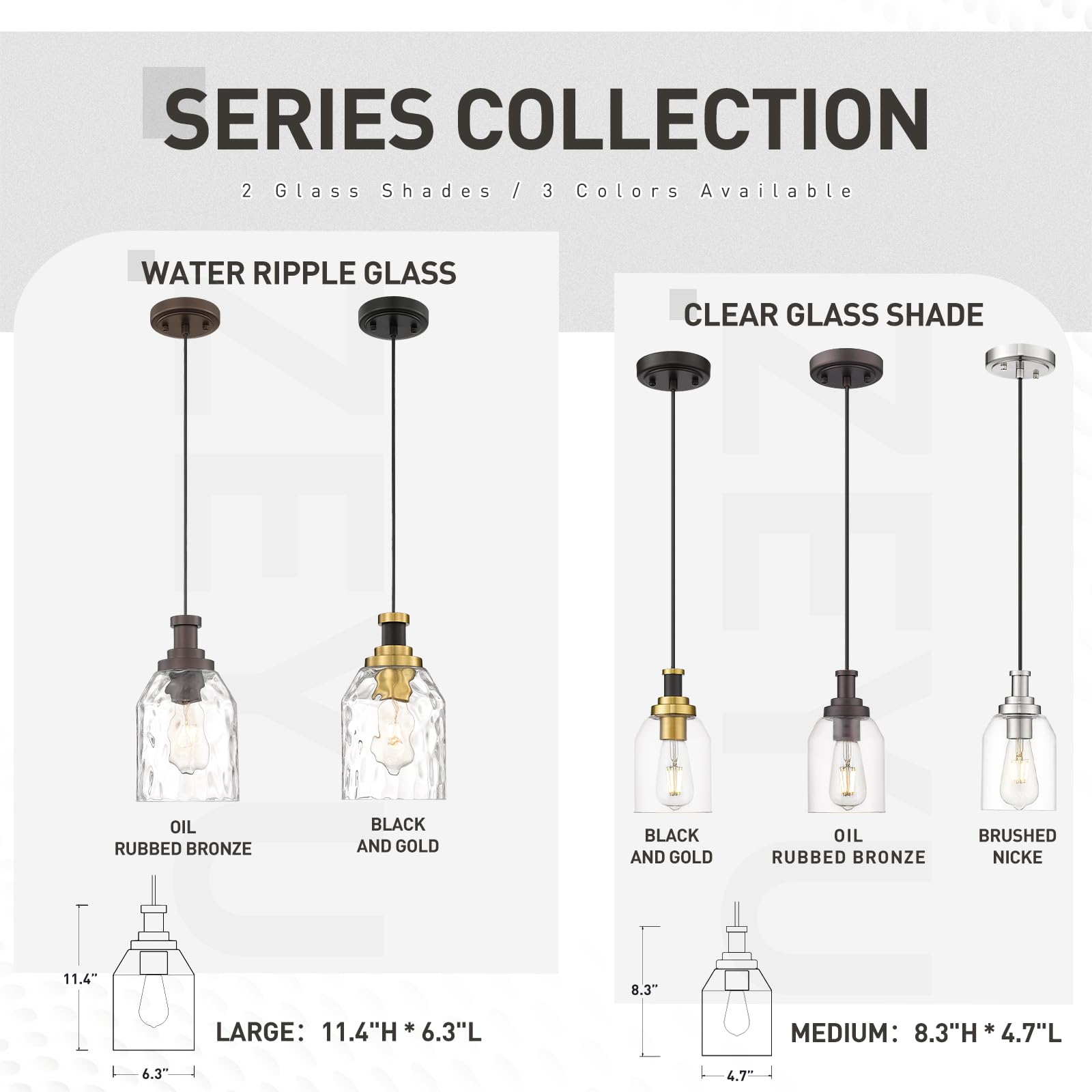 zeyu Modern Hanging Pendant Lights 2 Pack, Kitchen Pendant Lighting with Clear Glass Shade, Black and Gold Finish, ZG33M1L-2 BK+BG