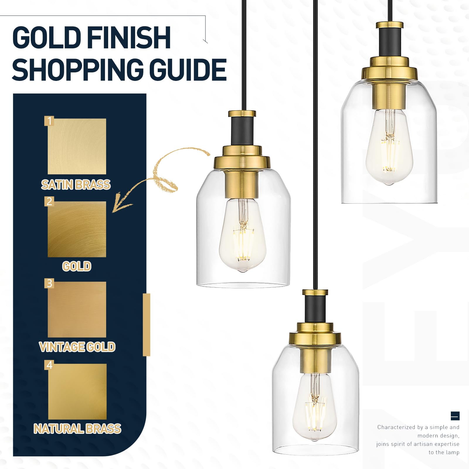 zeyu Modern Hanging Pendant Lights 2 Pack, Kitchen Pendant Lighting with Clear Glass Shade, Black and Gold Finish, ZG33M1L-2 BK+BG