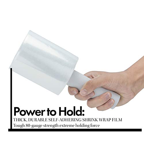 Stretch Wrap, 2-Pack Mini Stretch Wrap Roll – Stretch Wrap with Handle for Pallet Wrapping and Packaging – 80 Gauge Shrink Wrap Roll – 5-inch by 1000ft Professional Plastic Wrap