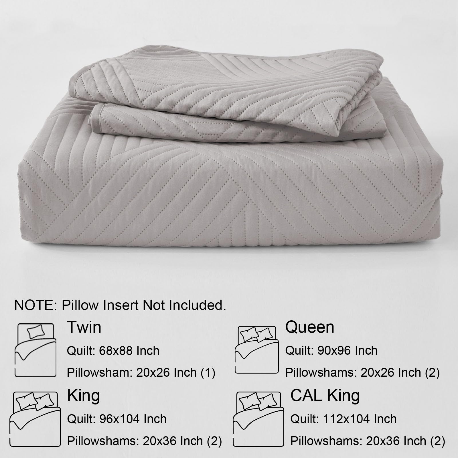Whale Flotilla Queen Quilt Set, Soft Lightweight Quilts Bedspreads Coverlet with Embossed Pattern, Bedding Sets with 2 Pillow Shams, Reversible Bed Cover for All Seasons, 96x90 Inches, Light Grey