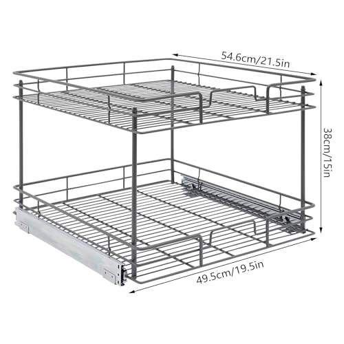 Pull Out Cabinet Organizer, Heavy Duty Metal Cabinet Drawers,Drawer Storage for Kitchen, Bathroom, Home,2 Tier Cabinet Pull Out Shelves (Grey)