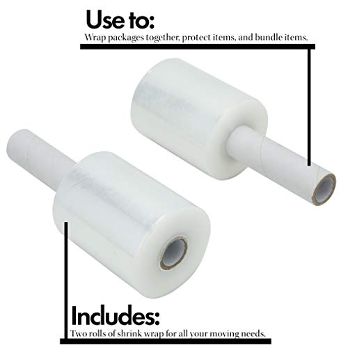 Stretch Wrap, 2-Pack Mini Stretch Wrap Roll – Stretch Wrap with Handle for Pallet Wrapping and Packaging – 80 Gauge Shrink Wrap Roll – 5-inch by 1000ft Professional Plastic Wrap