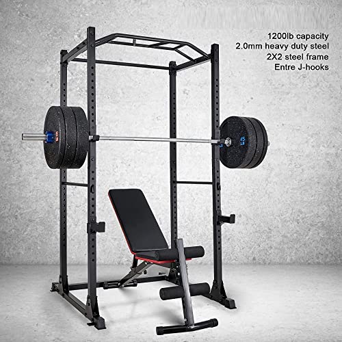 Power Cage, Squat Rack Workout Station 1200lb Capacity with 2 Extra J-Hooks for Weightlifting, Strength Training, Home Gym - 1020160-161_Intexca