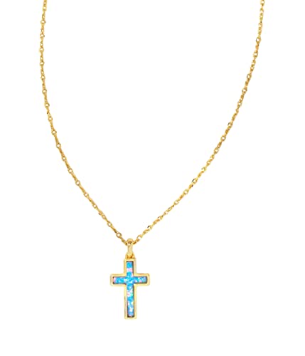 Kendra Scott Cross Pendant Necklace for Women, Fashion Jewelry, Gold-Plated, Periwinkle Opal