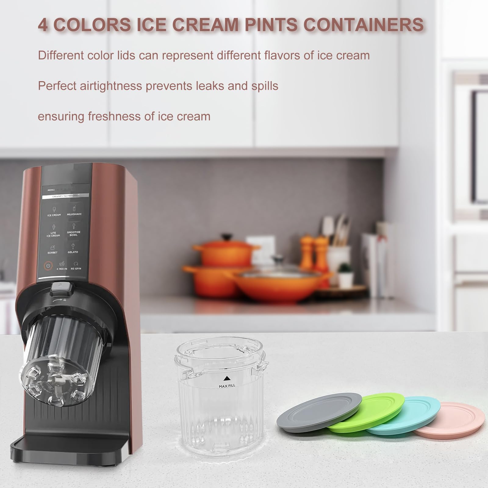 CUTIECLUB Pack of 4 Ice Cream Pint Containers and Lids for Ninja CREAMi Breeze NC100 & NC200 Series CREAMi Ice Cream Makers, Replacement Cups BPA-Free & Dishwasher Safe