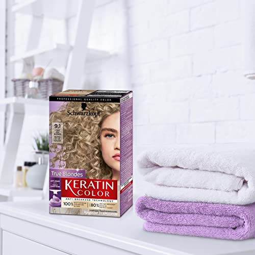 Schwarzkopf Keratin Color Permanent Hair Color Cream, 9.1 Light Ash Blonde, 1 Kit