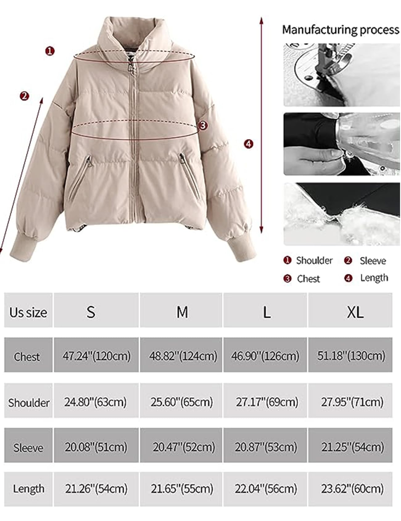 Gihuo Women’s Winter Cropped Puffer Jacket Coat Short Warm Quilted Jacket(Beige-L)