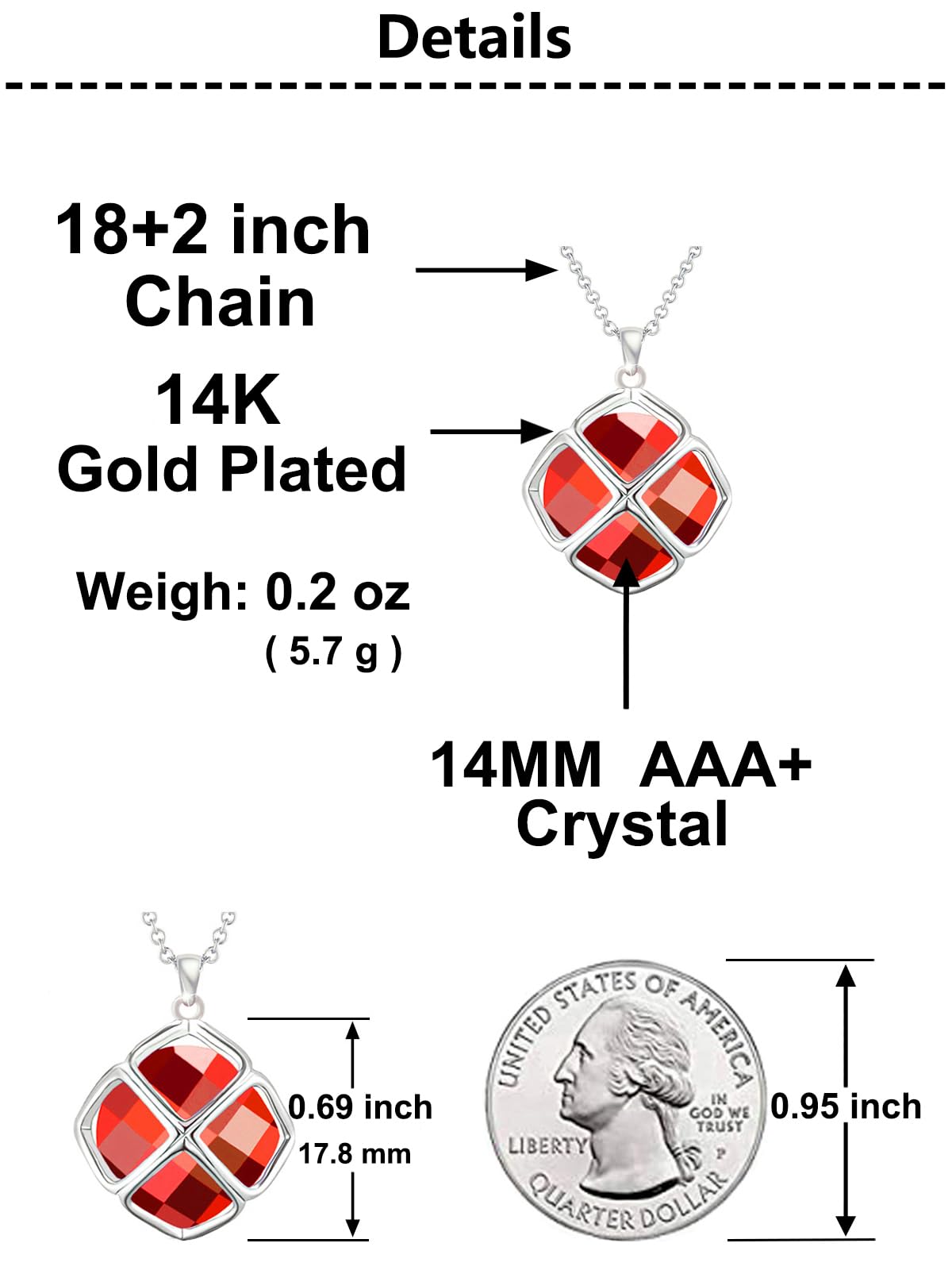 Qinpan 14MM Crystal Pendant Drop Dangle Necklace Earrings Set for Women Glod Plated Costume Jewelry Sets, 38*17.8mm, Yellow Gold, crystal