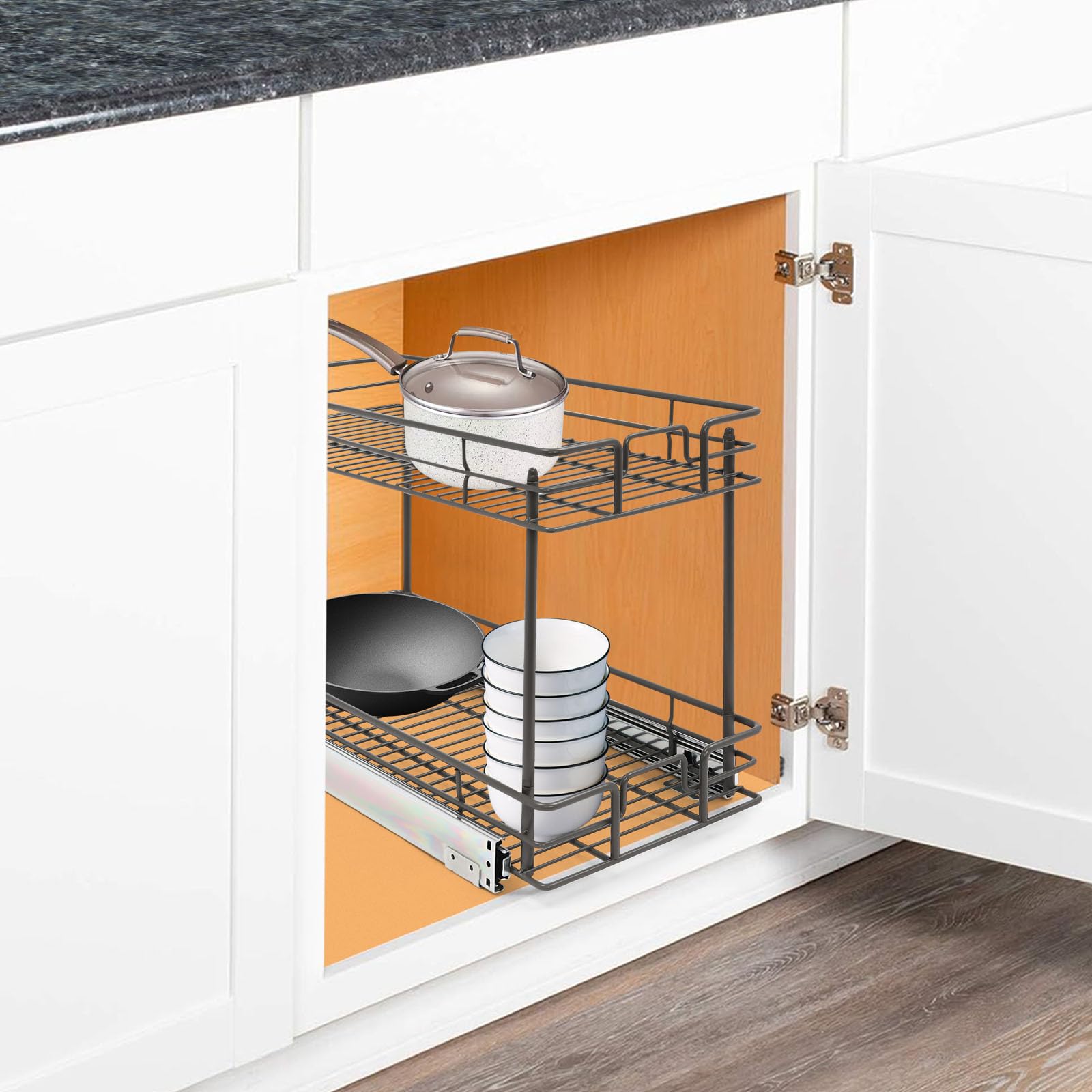 Sink Organizer and Storage,Multi-Purpose Cabinet Organizer,2-Tier Cabinet Pull Out Shelves,Pull Out Cabinet Organizer,Kitchen Helper,for Bathroom,Laundry Room,Kitchen,Pantry(Gray,21.5*10.5*15in)