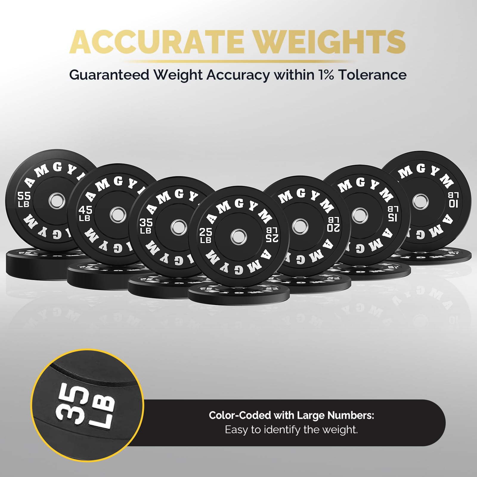 AMGYM LB Bumper Plates Olympic Weight Plates, Bumper Weight Plates, Steel Insert, Strength Training(260LB Set)