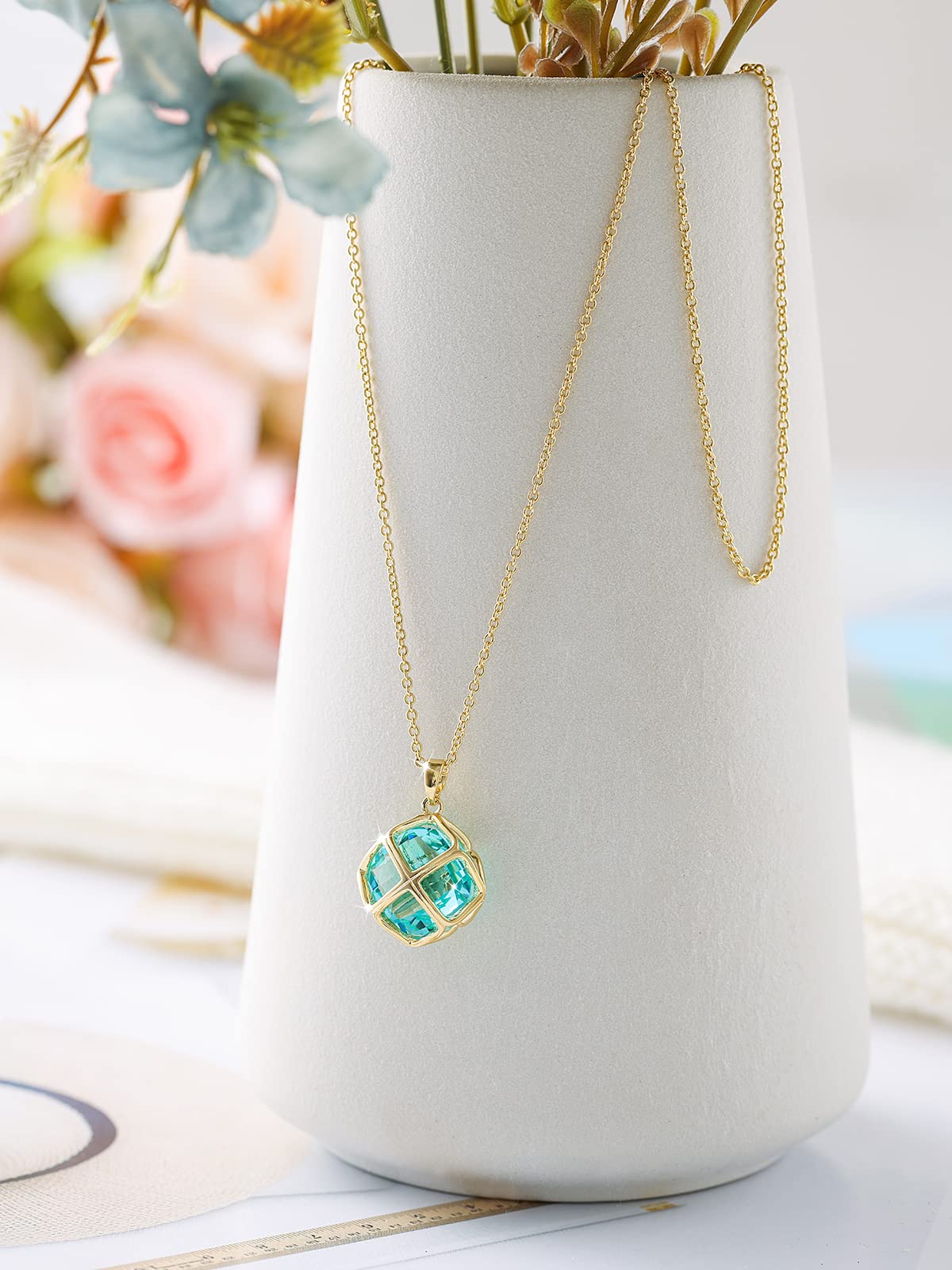 Qinpan 14MM Crystal Pendant Drop Dangle Necklace Earrings Set for Women Glod Plated Costume Jewelry Sets, 38*17.8mm, Yellow Gold, crystal