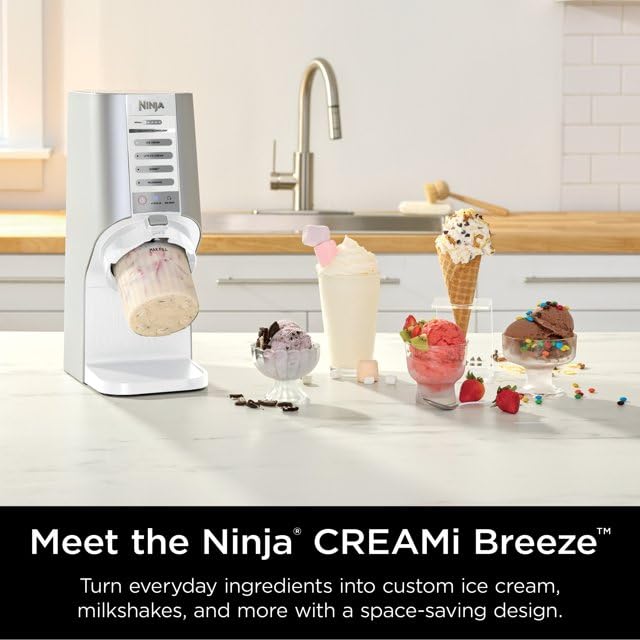 Ninja CREAMi Breeze Ice Cream Maker and Frozen Treat Maker 5 in 1 (Renewed) Bundle with 2 Year Enhanced Protection Pack