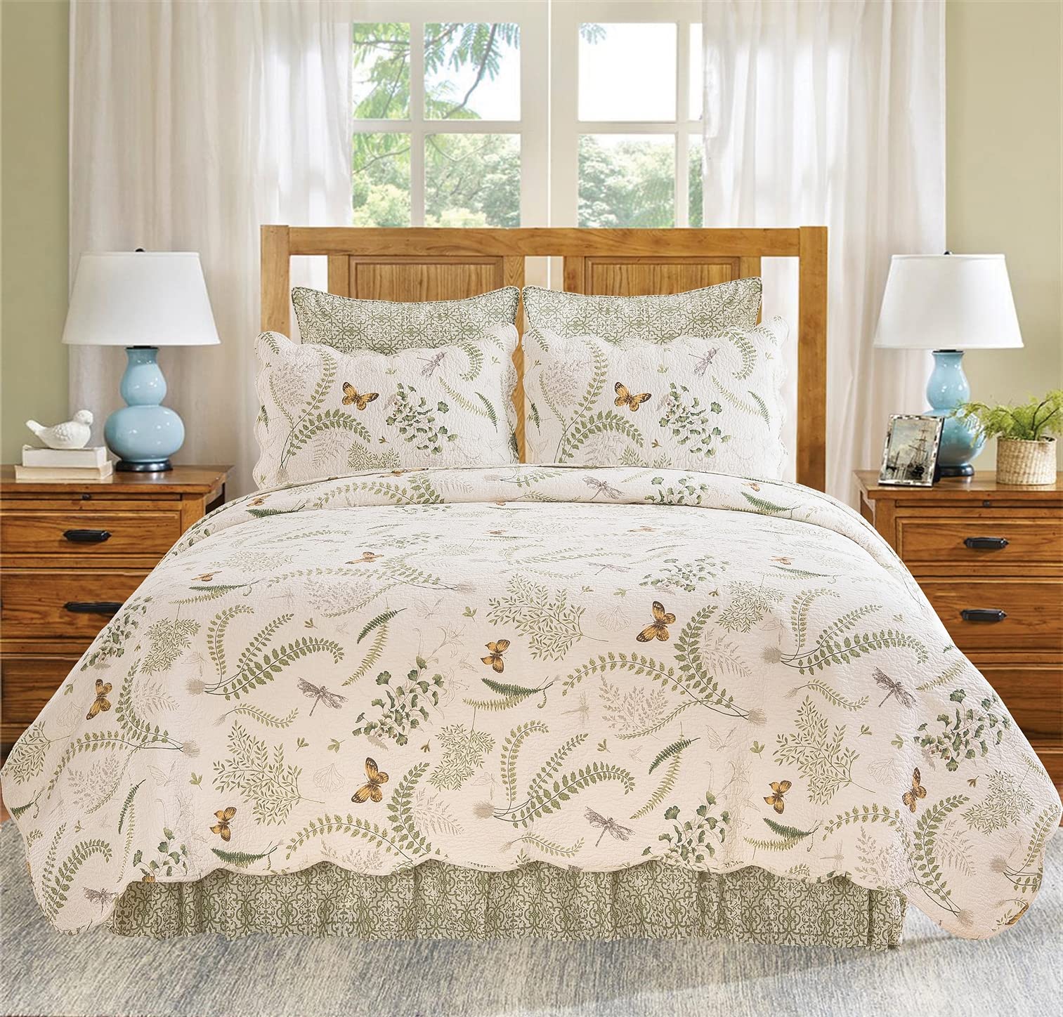 C&F Home Althea Full/Queen Quilt 100% Cotton Lightweight Machine Washable Reversible Bedspread Coverlet Full/Queen Green