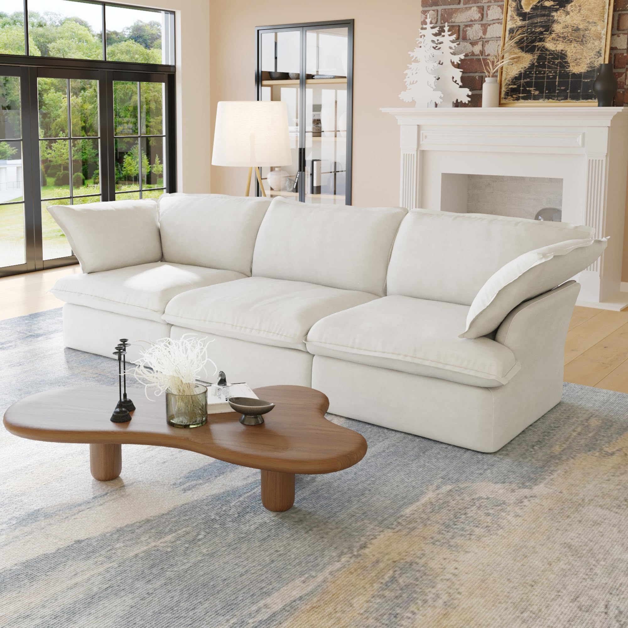 JACH Modern Modular Sectional Sofa 3 Seat for Living Room, Comfy Convertible Sectional Sofas Couches, Cushion Covers Removable, Two Corners and One Middle Sofa for Living Room (White)