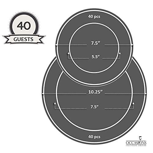 " OCCASIONS " 50 Plates Pack (25 Guests)-Vintage Wedding Party Disposable Plastic Plate Set -25 x 10.25'' Dinner + 25 x 7.5'' Salad/dessert plates (Blossom Ivory & Gold)