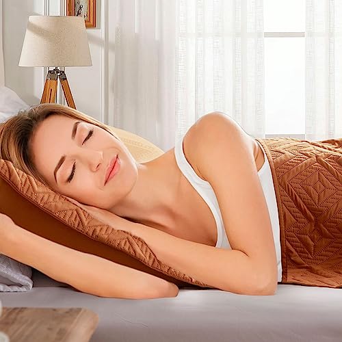 Full Queen Size Burnt Orange Rust Quilt Set - Lightweight 3-Piece 90''x98'' Bedspread Coverlet with Checkered Pattern, Soft Warm Microfiber Bed Cover for All Seasons (1 Quilt, 2 Pillow Shams)