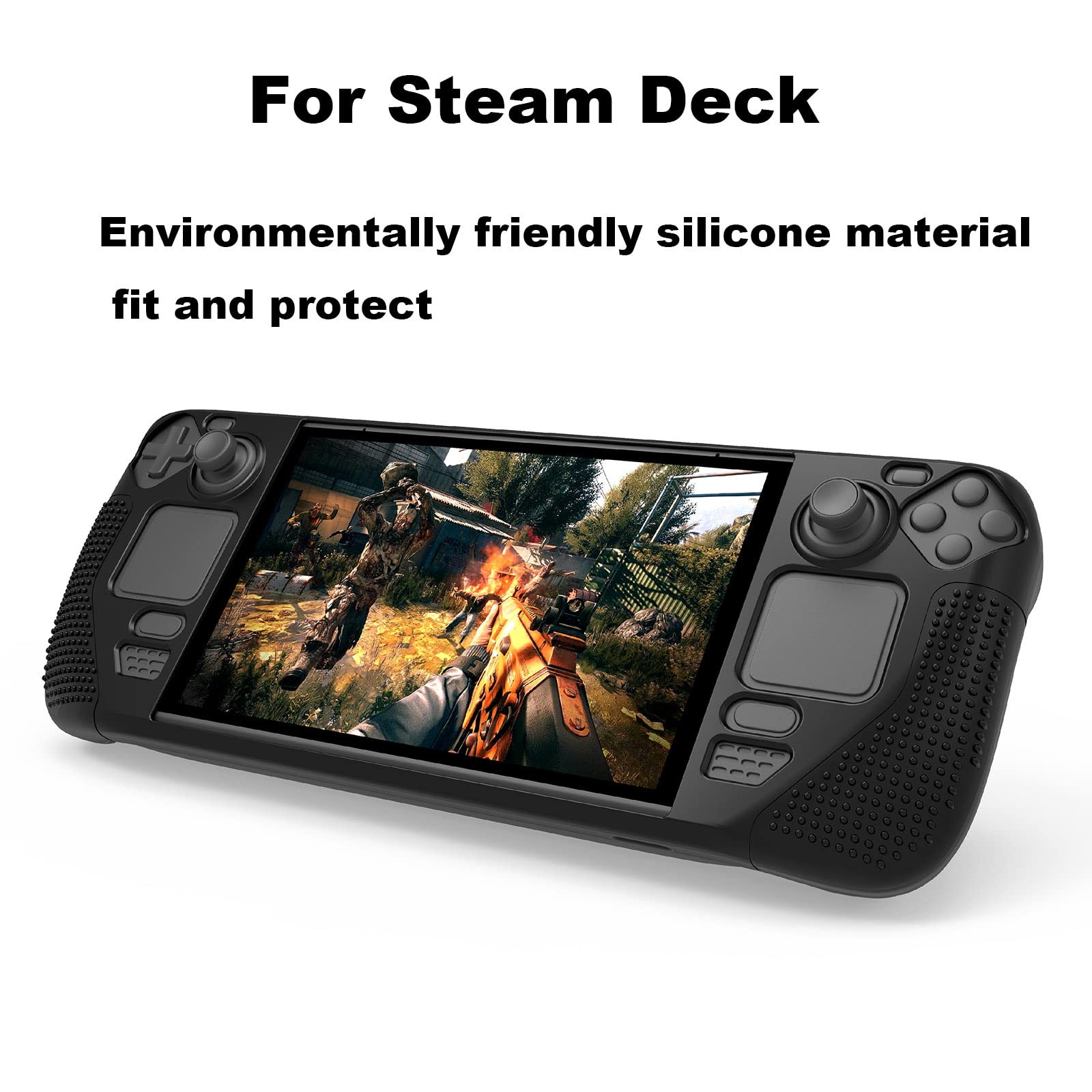 Protective Case for Steam Deck, MASIMEMDRY Full Body Silicone Soft Cover Protector for Steam Deck, Shock-Absorption and Anti-Scratch Design, Black