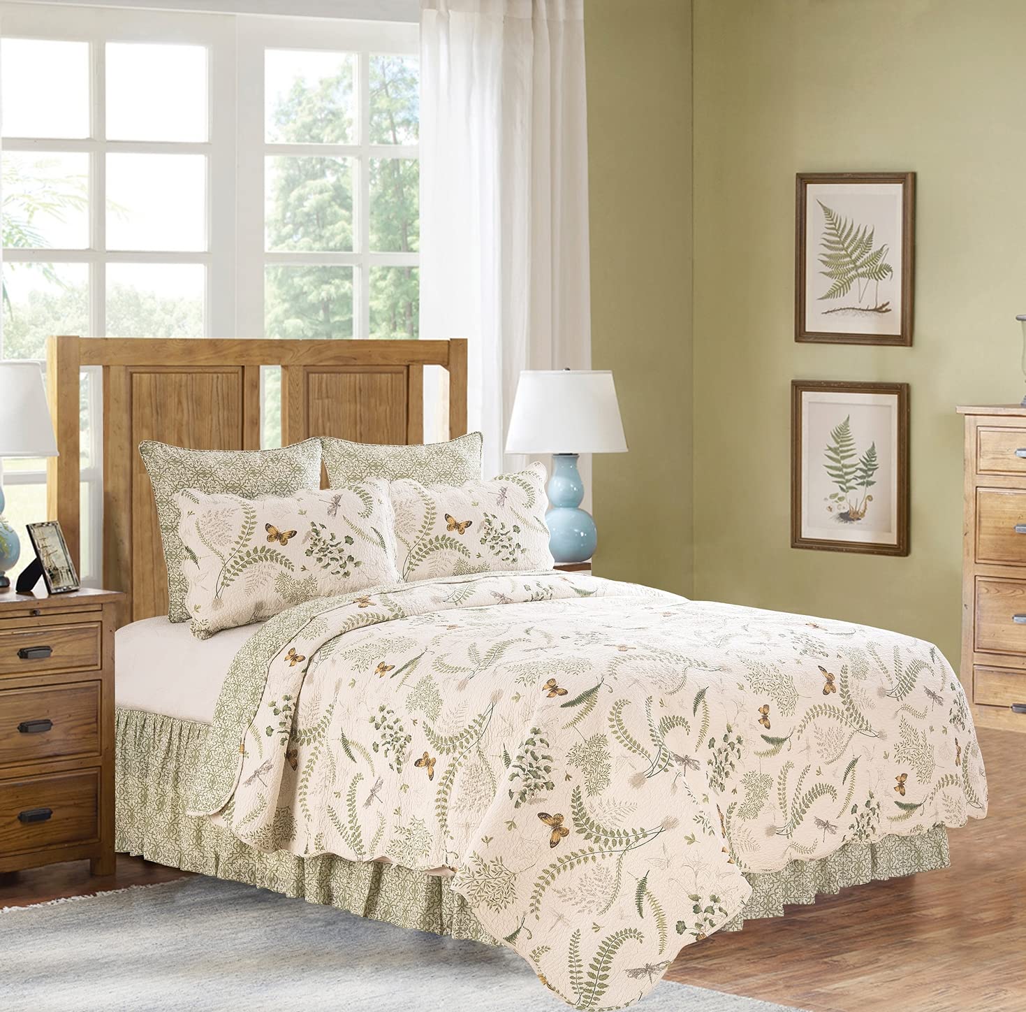 C&F Home Althea Full/Queen Quilt 100% Cotton Lightweight Machine Washable Reversible Bedspread Coverlet Full/Queen Green