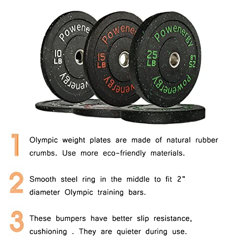 Powenergy Bumper Plate, 100 Lbs High Bounce Olympic Weight Plate Set with Colored Fleck-Rubber for Weight Lifting and Strength Training, Fits 2" Barbells