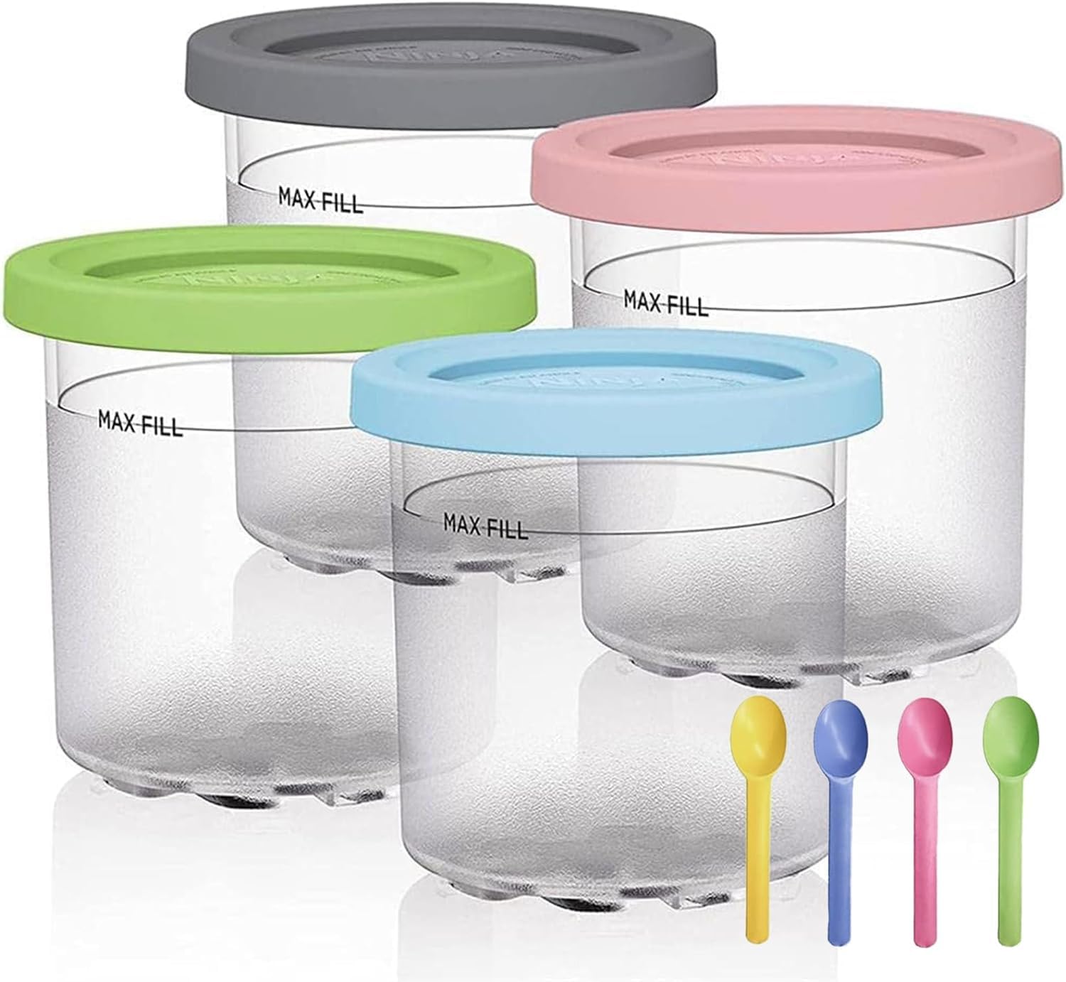 ChooKaChoo Upgraded Containers Replacement for Ninja Creami Pints and Lids, Compatible with NC301 NC300 Series Ice Cream Maker, Leak-proof Lids, BPA Free, Dishwasher Safe, Grey/Lime/Pink/Aqua (NC301)
