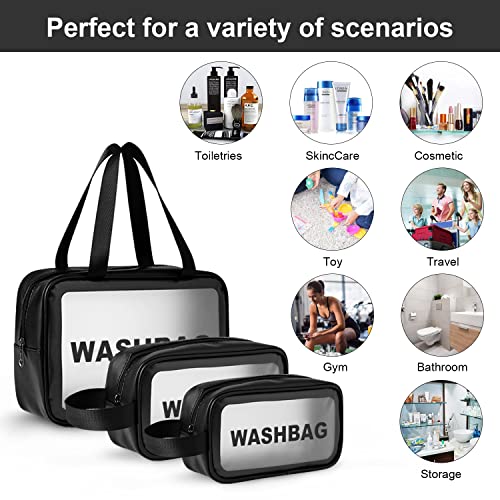 MicoSim Clear Toiletry Bag Set for Women Men, Translucent Waterproof Travel Makeup Bag with Handle, Large Capacity Sturdy & Leak Resistant Cosmetic Bag Pouch for Traveling,Accessories…