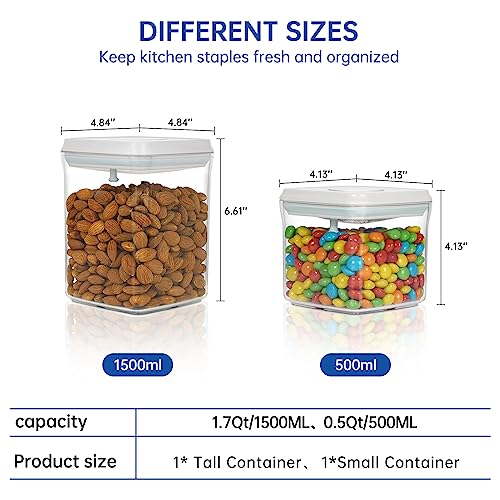 JIMALL Airtight Food Storage Containers, 2 Pieces BPA Free Cereal Containers with Easy Pop Lids, for Kitchen Pantry Organization and Storage - Includes 1.5Qt and 0.5Qt Sizes