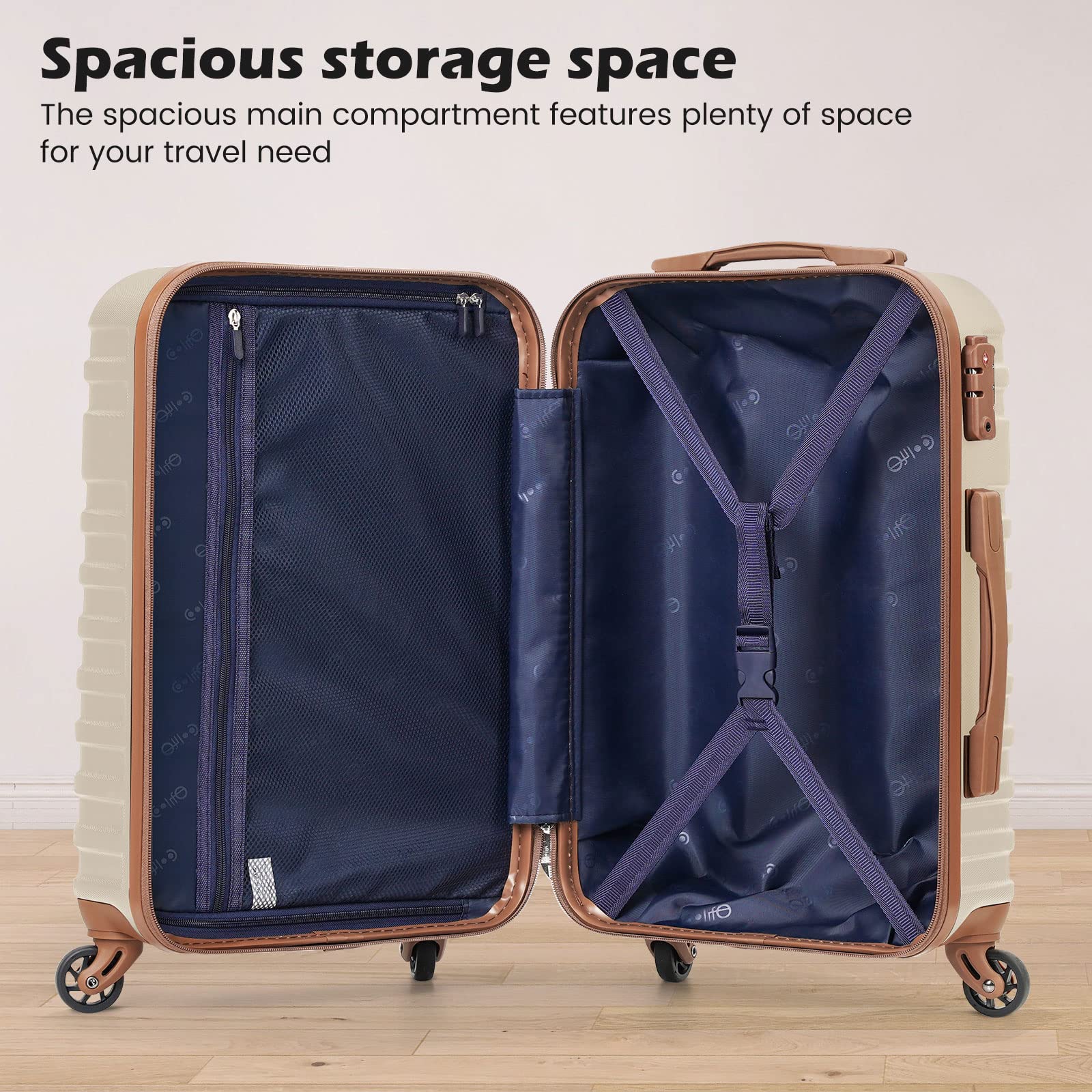Coolife Suitcase Set 3 Piece Luggage Set Carry On Hardside Luggage with TSA Lock Spinner Wheels (Navy+Red, 3 piece set (DB/TB/20))