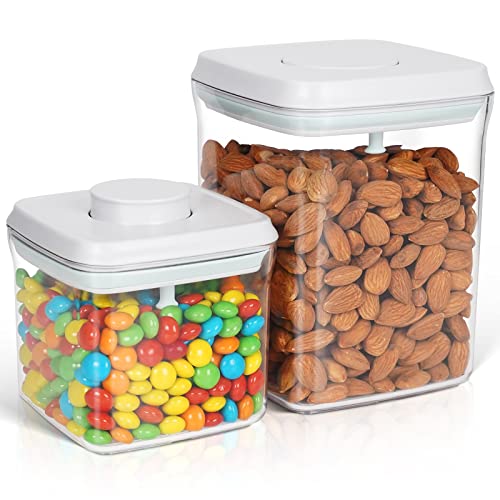 JIMALL Airtight Food Storage Containers, 2 Pieces BPA Free Cereal Containers with Easy Pop Lids, for Kitchen Pantry Organization and Storage - Includes 1.5Qt and 0.5Qt Sizes