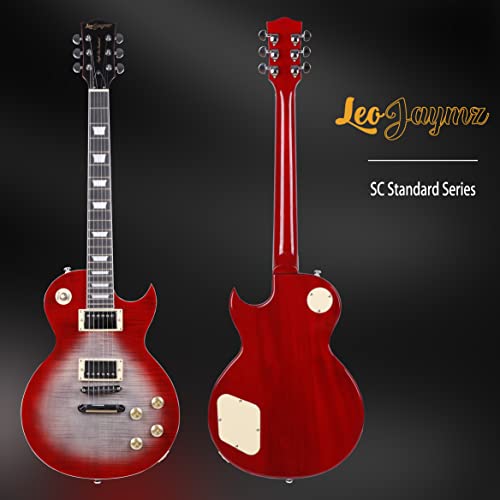 Leo Jaymz 39” Electric Guitar Single Cut Series - Mahogany Body and Neck - Curved top Exquisite Flame Maple Veneer (RedBurst)