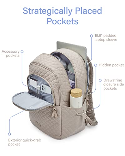 BAGSMART Travel Laptop Backpack, Quilted Work Bookbag Fits 15.6 Inch Laptop, Laptop Backpack with Charging Port Hole, Lightweight Bookbag for College Work Business, Grey