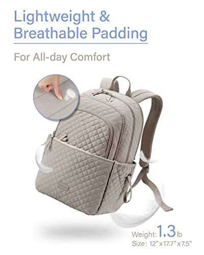 BAGSMART Travel Laptop Backpack, Quilted Work Bookbag Fits 15.6 Inch Laptop, Laptop Backpack with Charging Port Hole, Lightweight Bookbag for College Work Business, Grey