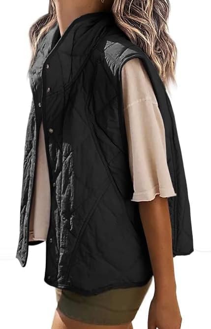 Veatzaer Womens Oversized Puffer Vest Cropped Quilted Stand Collar Lightweight Jacket Sleeveless Button Down Tops