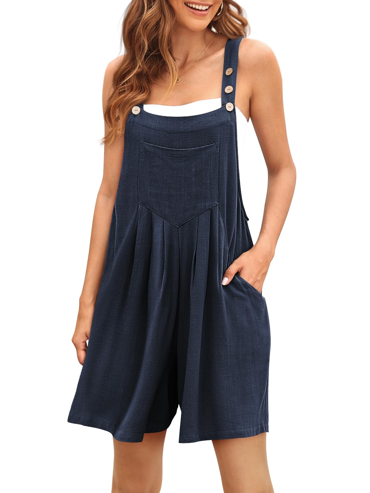 AUTOMET Jumpsuits for Women Summer Outfits Shorts Overalls Loose Fit 2025 Fashion Comfy Clothes Sleeveless Jumpers Navy L