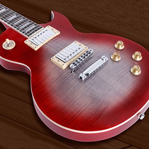 Leo Jaymz 39” Electric Guitar Single Cut Series - Mahogany Body and Neck - Curved top Exquisite Flame Maple Veneer (RedBurst)