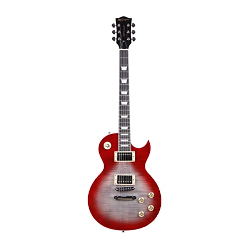 Leo Jaymz 39â Electric Guitar Single Cut Series - Mahogany Body and Neck - Curved top Exquisite Flame Maple Veneer (RedBurst)
