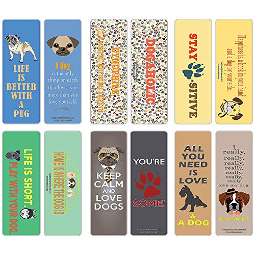 Creanoso Inspiring Dog Lover Bookmark Gifts for Owners (60-Pack) โ Six Assorted Quality Dog Themed Bookmarks Bulk Set โ Premium Gift for Dog Pet Owners Lovers