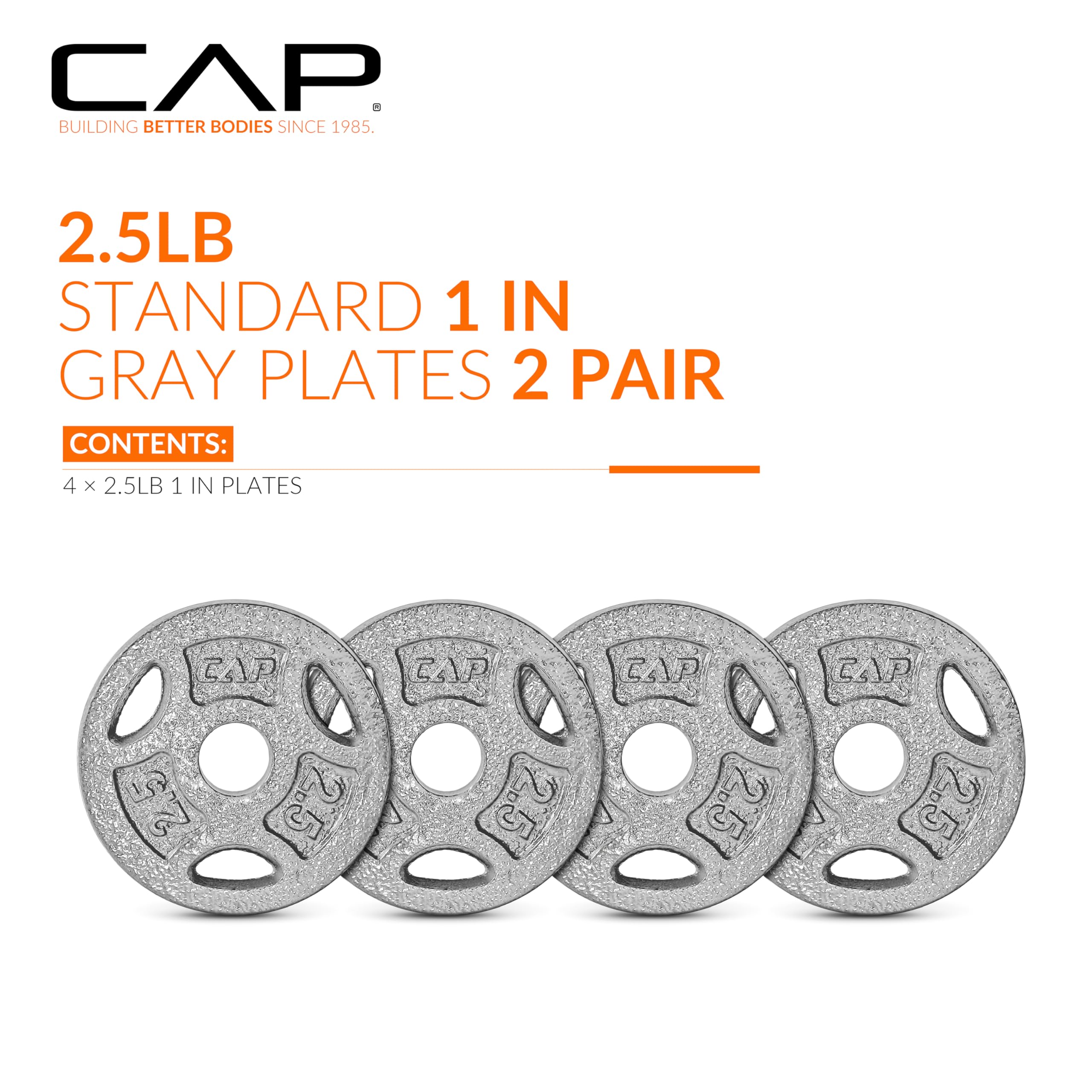 CAP Barbell Standard 1-Inch Grip Weight Plates 2.5 lbs Gray, Pack (x4) (RWPIS-002.5)