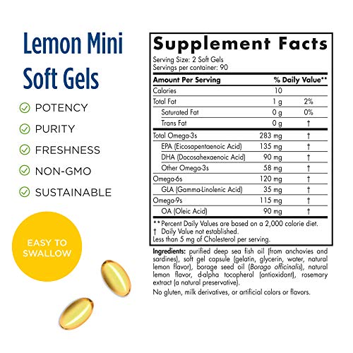 Nordic Naturals Complete Omega Jr, Lemon - 180 Mini Soft Gels - 283 mg Total Omega-3s & 35 mg GLA - Healthy Cognition, Nervous System Function - Non-GMO - 90 Servings