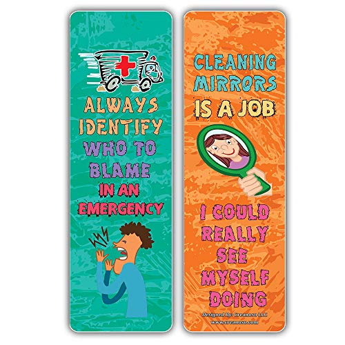 Creanoso Motivational One Liners Jokes Bookmarks Series 1 (30-Pack) – Six Assorted Quality Bookmarker Cards Set – Premium Gift Token Giveaways for Men, Women, Adults – Book Page Clip