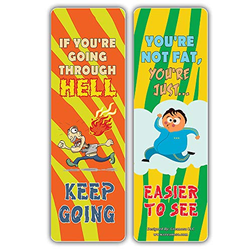 Creanoso Motivational One Liners Jokes Bookmarks Series 1 (30-Pack) – Six Assorted Quality Bookmarker Cards Set – Premium Gift Token Giveaways for Men, Women, Adults – Book Page Clip