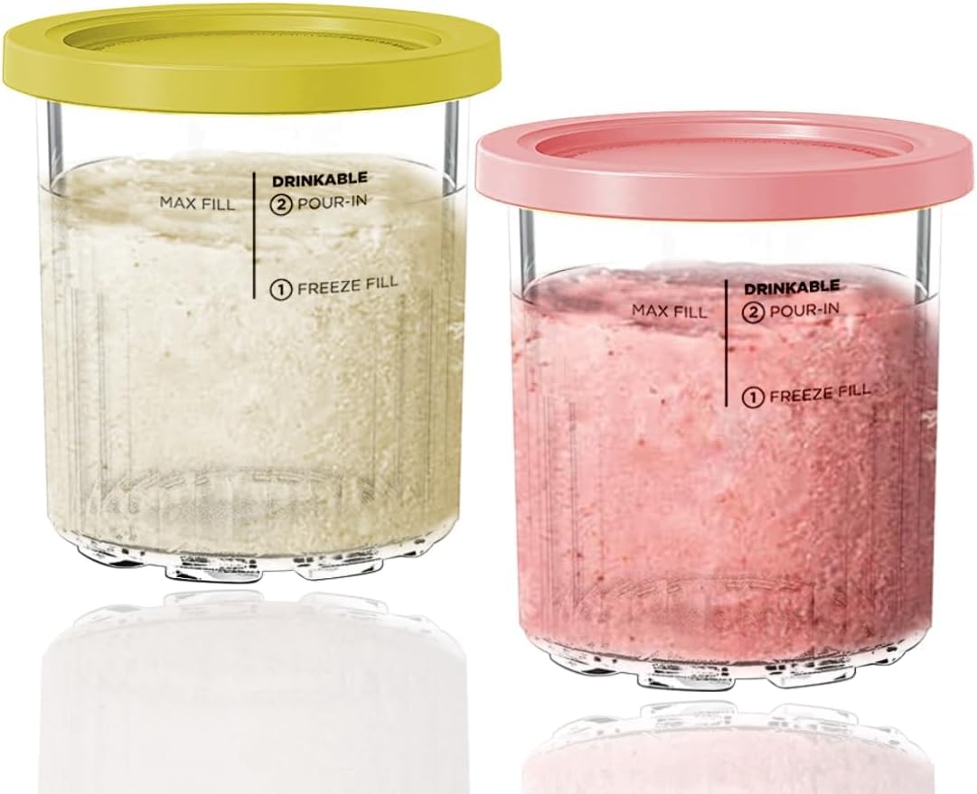 AFDLLDQM 24 oz. Extra Pint | Containers Replacement for Ninja Creami Pints and Lids - 4 Pack, Compatible with Ninja NC500, NC501 Series Creami Deluxe Ice Cream Maker - Dishwasher Safe