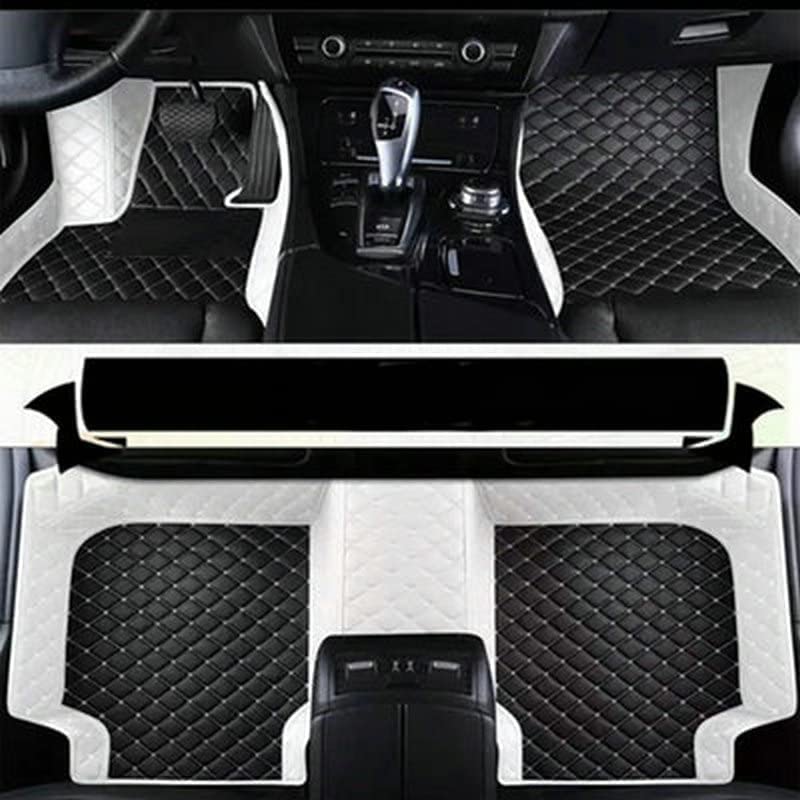 Customize Making Leather Floor Mats for Cars fit 96% Sedan SUV Sports Car Full Coverage All Weather Men Women Pads Protection Non-Slip Leather Floor Liners (Black+White Edge)