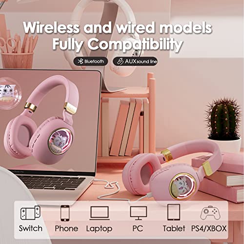 White Kids Bluetooth Headphones Wired with Microphone for School - Wireless Boy Girls Noise Cancelling Over Ear Bluetooth Headphones Foldable Children Headsets for iPad Kindle Airplane Travel Tablet