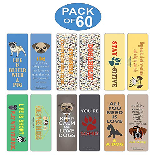 Creanoso Inspiring Dog Lover Bookmark Gifts for Owners (60-Pack) โ Six Assorted Quality Dog Themed Bookmarks Bulk Set โ Premium Gift for Dog Pet Owners Lovers