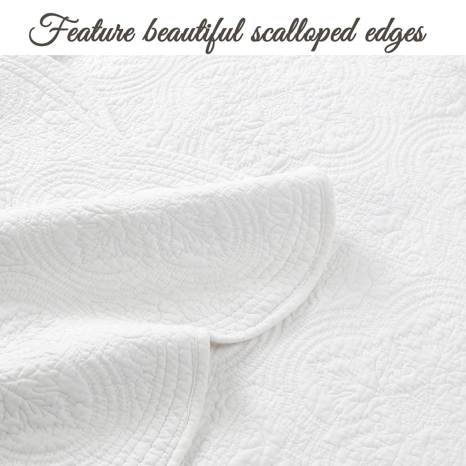 Cozy Line Home Fashions Victorian Medallion Solid White Embossed 100% Cotton Bedding Quilt Set,Reversible Bedspread, Coverlet (Blantyre - White, Oversized King - 3 Piece)