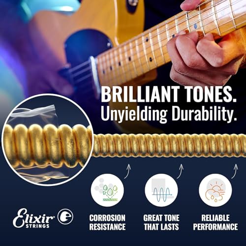 Elixir Strings, Electric Guitar Strings, Nickel Plated Steel with NANOWEB Coating, Longest-Lasting Bright Tone with Comfortable Feel, 6 String Set, Heavy 12-52