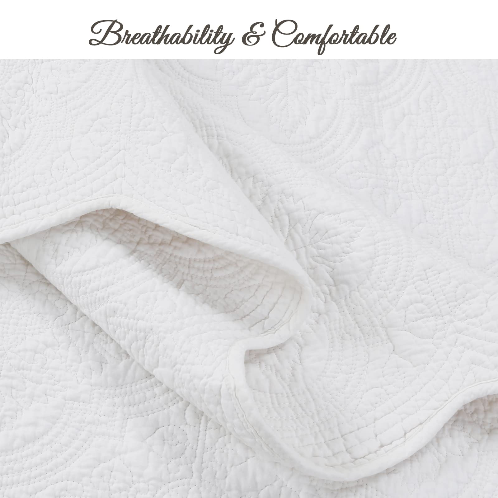 Cozy Line Home Fashions Victorian Medallion Solid White Embossed 100% Cotton Bedding Quilt Set,Reversible Bedspread, Coverlet (Blantyre - White, Oversized King - 3 Piece)